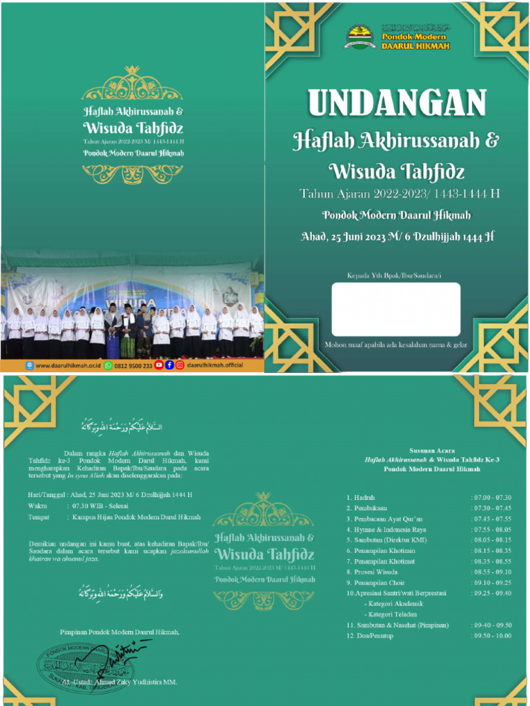Undangan Haflah Akhirussanah & Wisuda Tahfidz | PDF