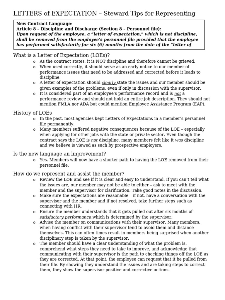 Letters of Expectations Tips | PDF | Labor | Business