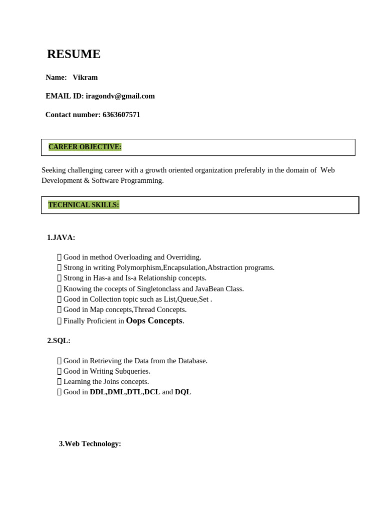 vikram resume (4) | PDF | Method (Computer Programming) | Object ... vikram resume (4) | PDF | Method (Computer Programming) | Object ...