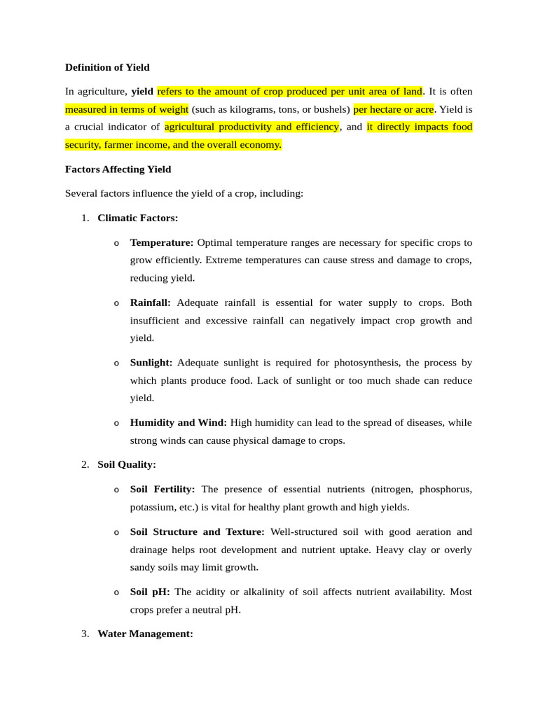 Definition of Yield | PDF | Agriculture | Soil