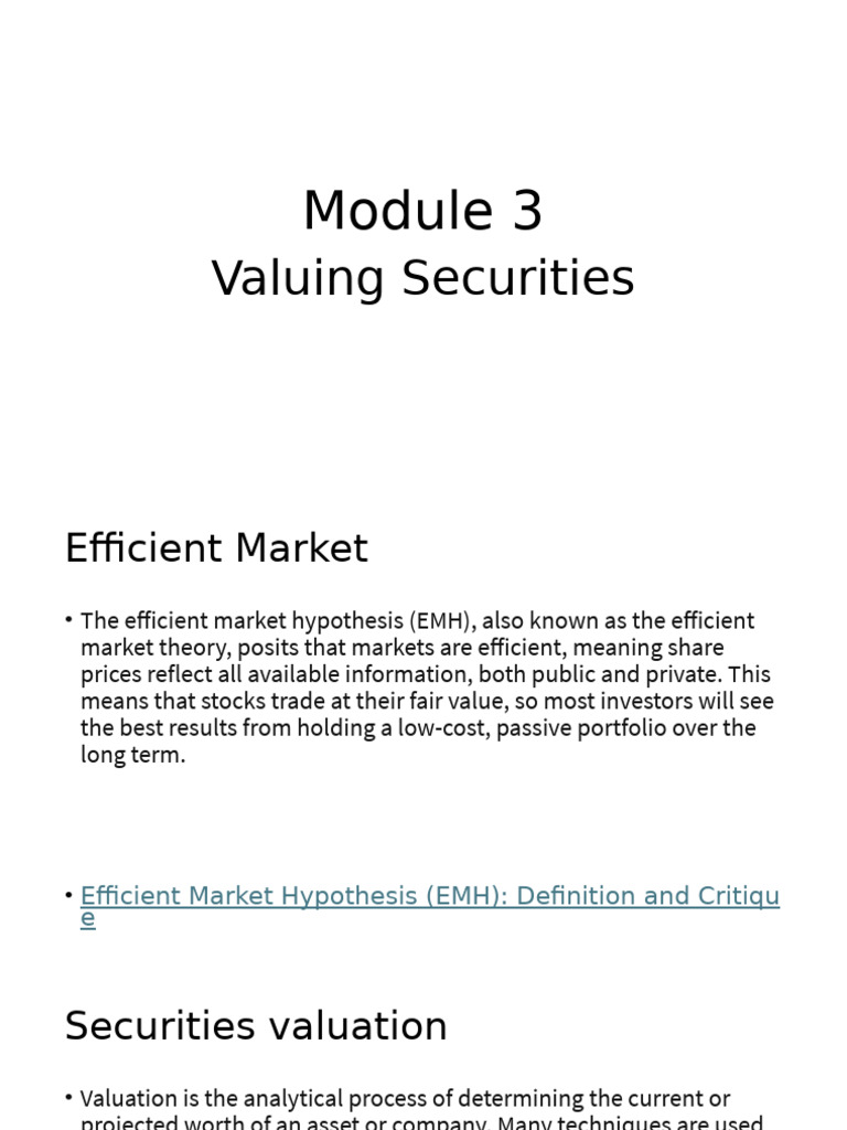 Module 3 Valuing Securities - Tagged (1) | PDF | Valuation (Finance) | Bonds (Finance)