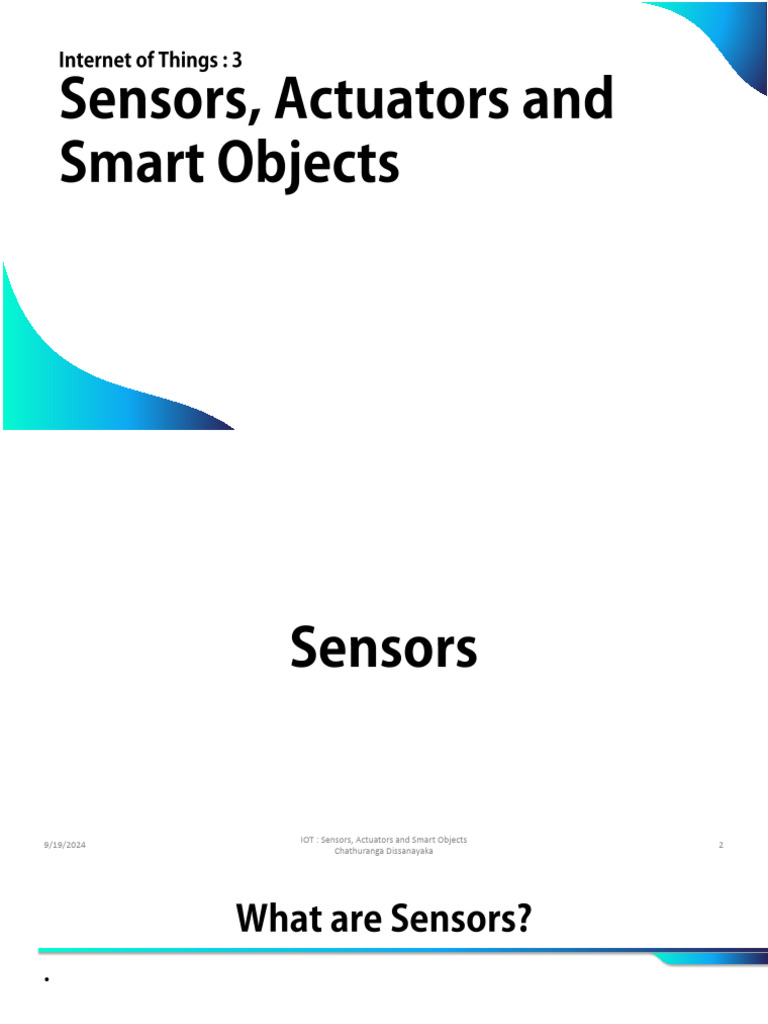 Sensors Actuators Smart Objects Lecture | PDF | Internet Of Things | Sensor