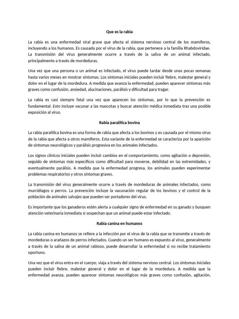 Todo sobre la rabia: síntomas y prevención | PDF | Rabia | Virus
