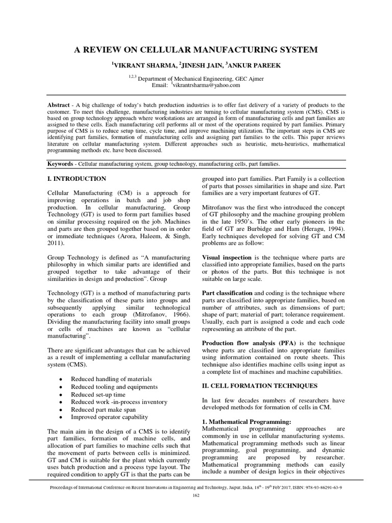 Cellular Manufacturing System Overview | PDF | Mathematical ...