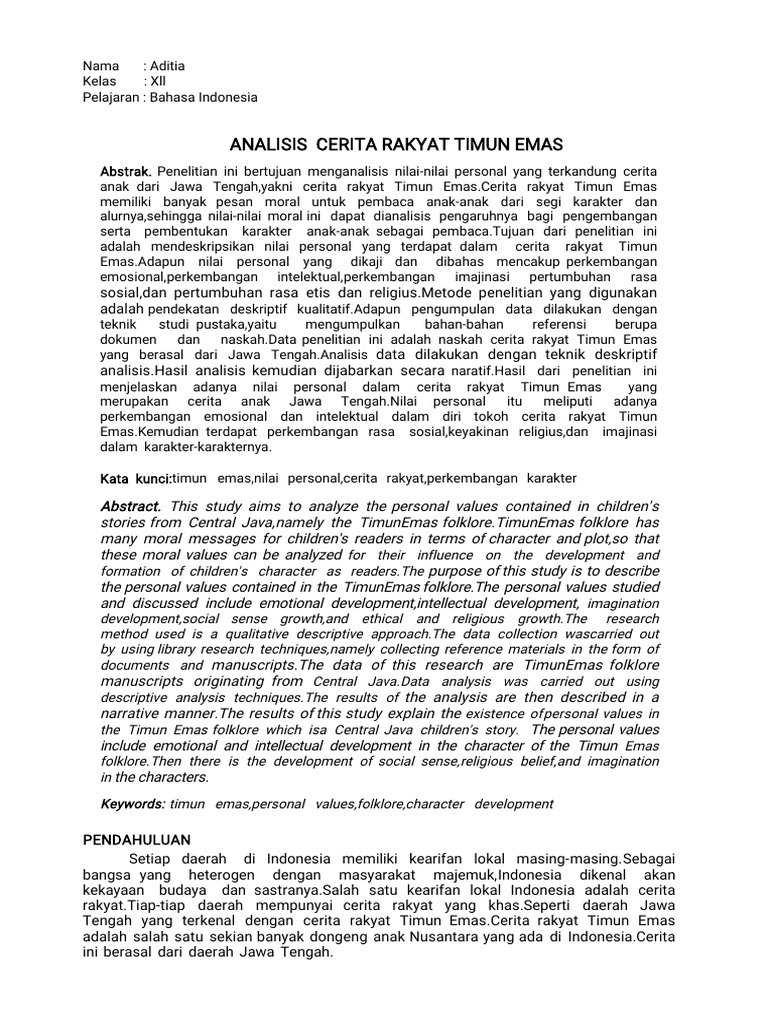 Analisis Cerita Timun Emas | PDF