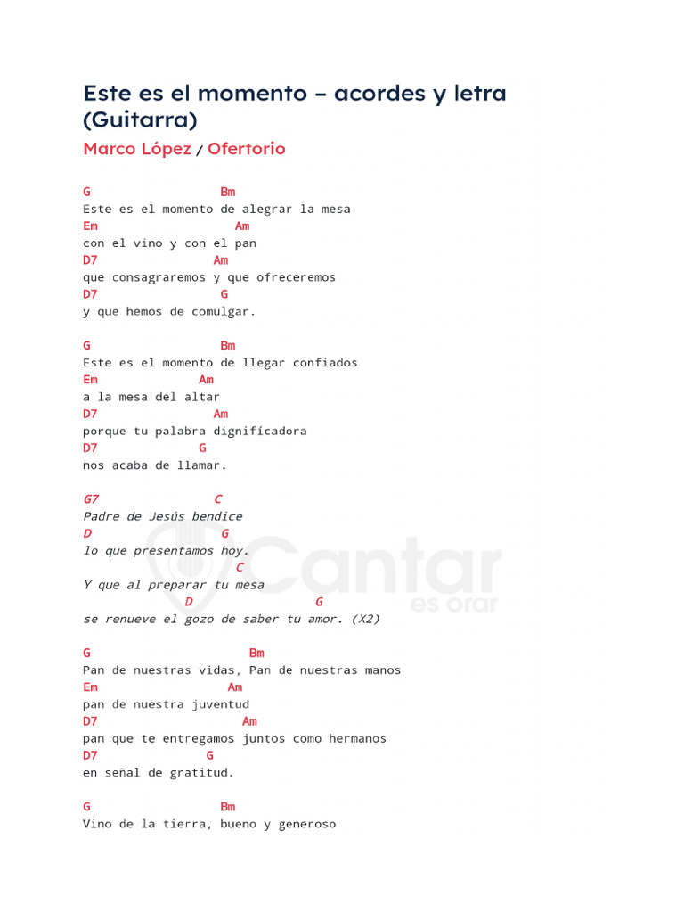 Este Es El Momento - Acordes y Letra (Guitarra) | PDF