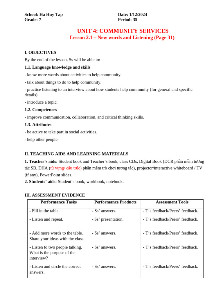 UNIT 4 - LESSON 2 - PART 1 - New Words and Listening | PDF | Linguistics | Human Communication