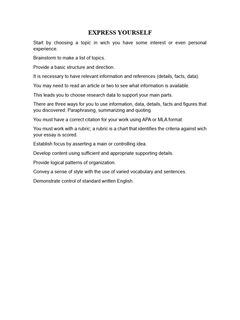 Express Yourself Outline | PDF