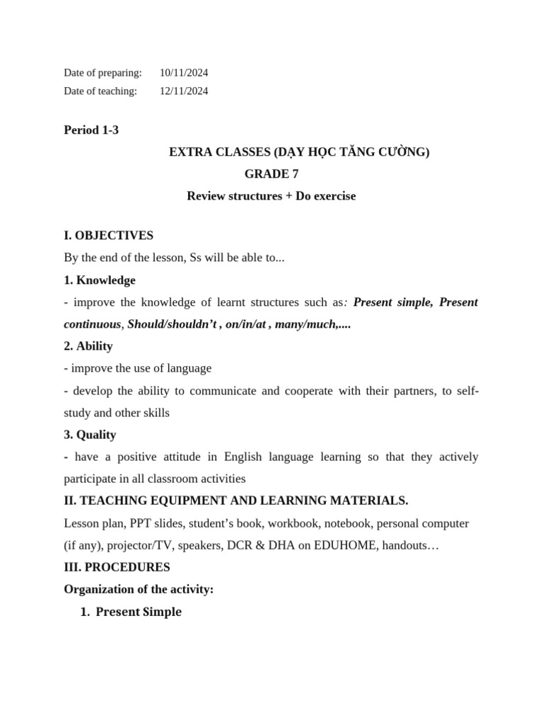 giáo án tiếng anh 6 smart world UNIT 9 - LESSON 2- PART 2 - Grammar | PDF