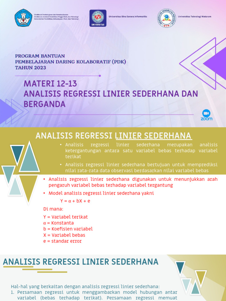 Materi 12 Dan 13 - Analisis Regressi Linier Sederhana Dan Berganda | PDF