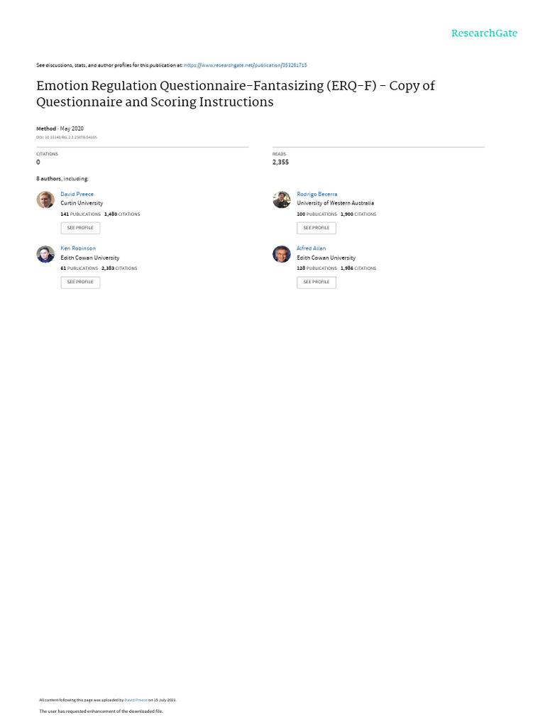 ERQ-F Copy of Questionnaire and Scoring Instructions 1 | PDF | Validity ...