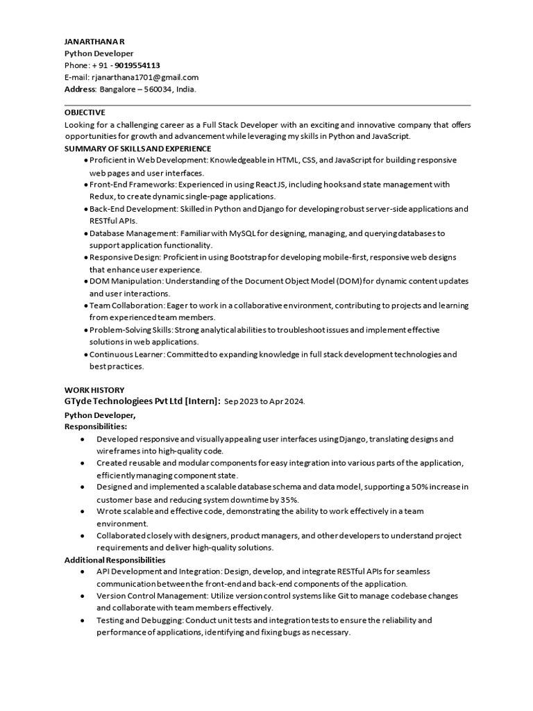 JANARTHANA_Resume-1 (1) | PDF | Document Object Model | Databases