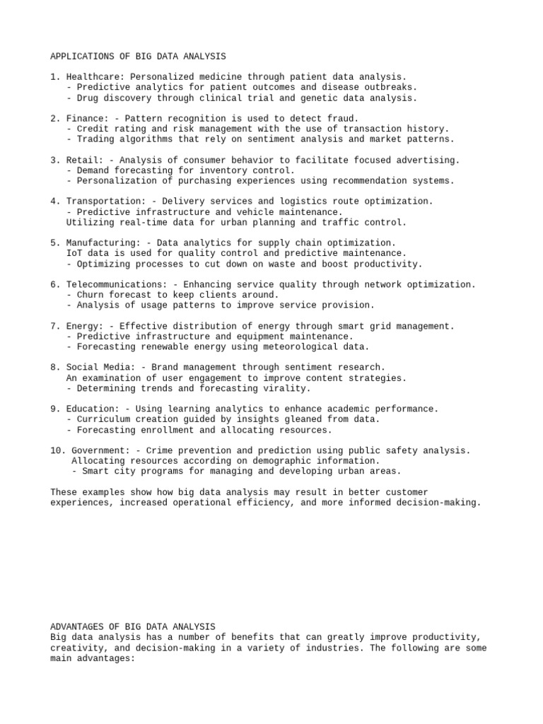 Applications Of Big Data Analysis Pdf Big Data Analytics
