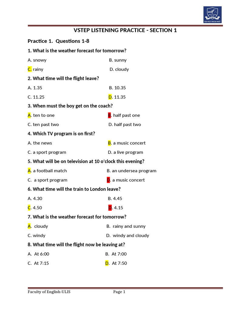 Listening Handout 3 VSTEP B1 | PDF