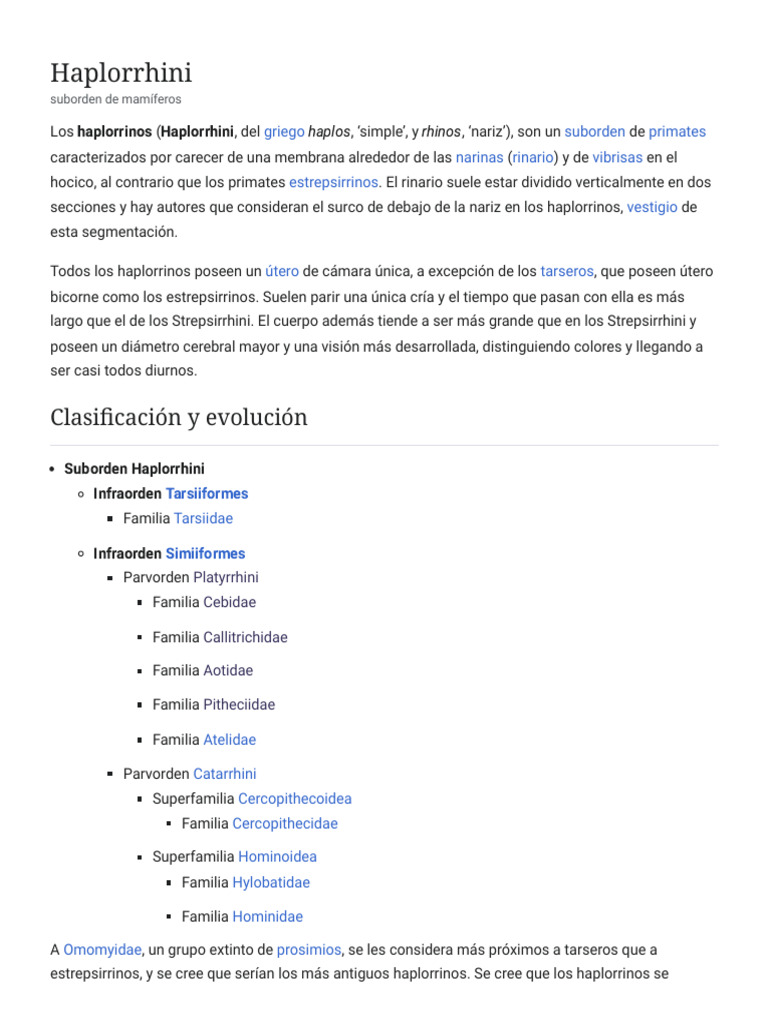 Haplorrhini - Wikipedia, La Enciclopedia Libre | PDF | Taxonomía de ...