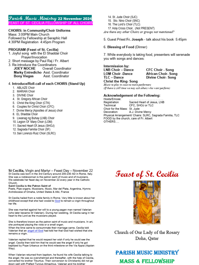 St. Cecilia Feast Day Celebration 2024 | PDF | Catholic Church ...