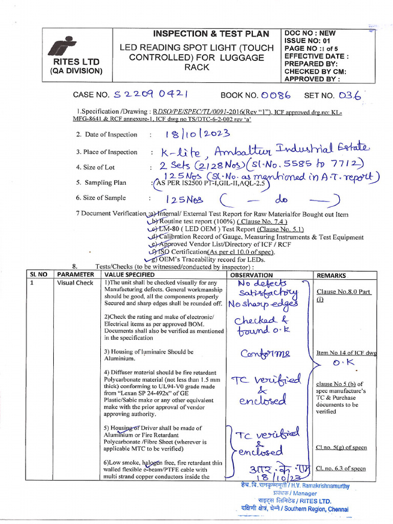 Reading Light 2128 Nos Acceptance Reports | PDF
