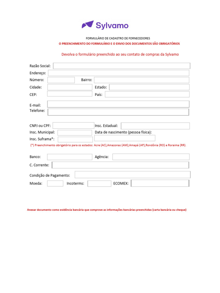 Formulário Fornecedores - Comum | PDF