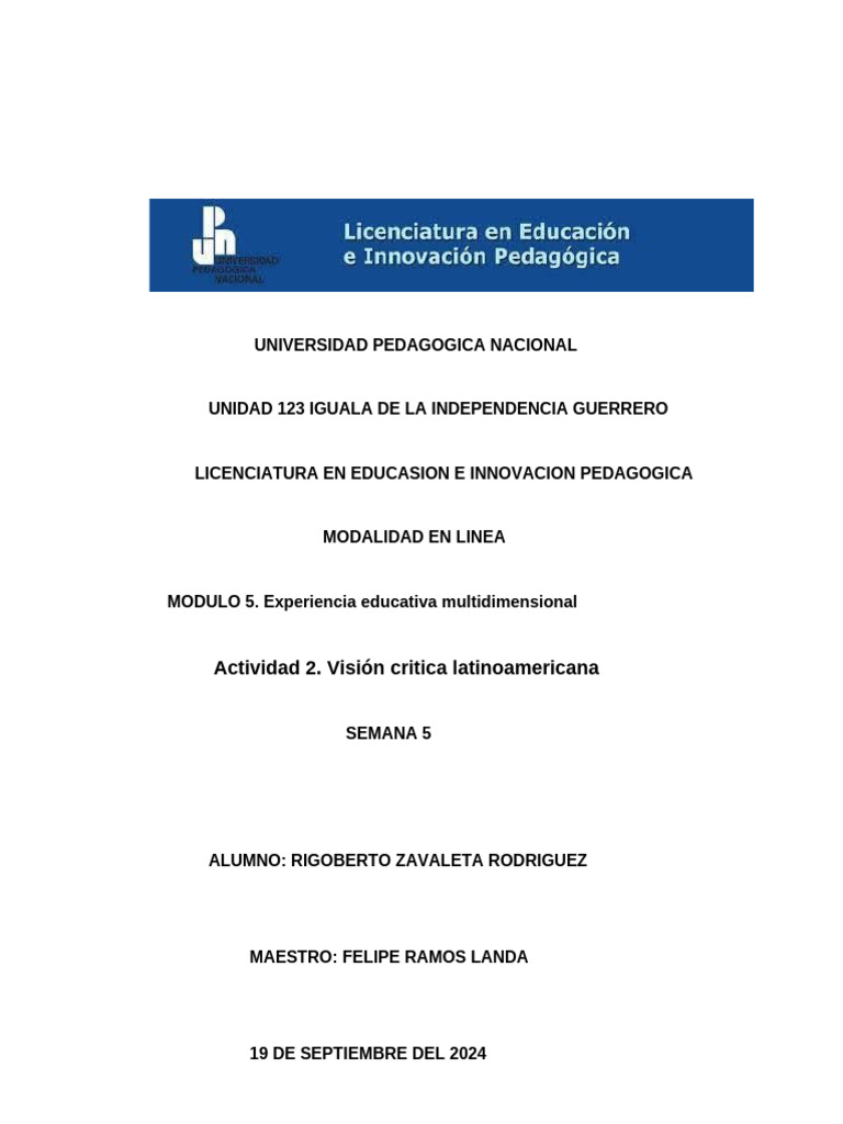 Rigoberto - Zavaleta - Rodriguez - Vision Critica Latinoamericana | PDF ...