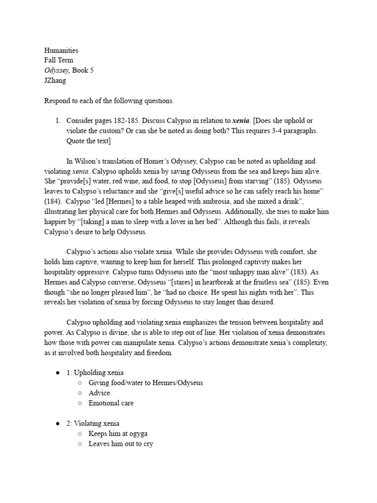 Odyssey, Book 5 - In-Class | PDF