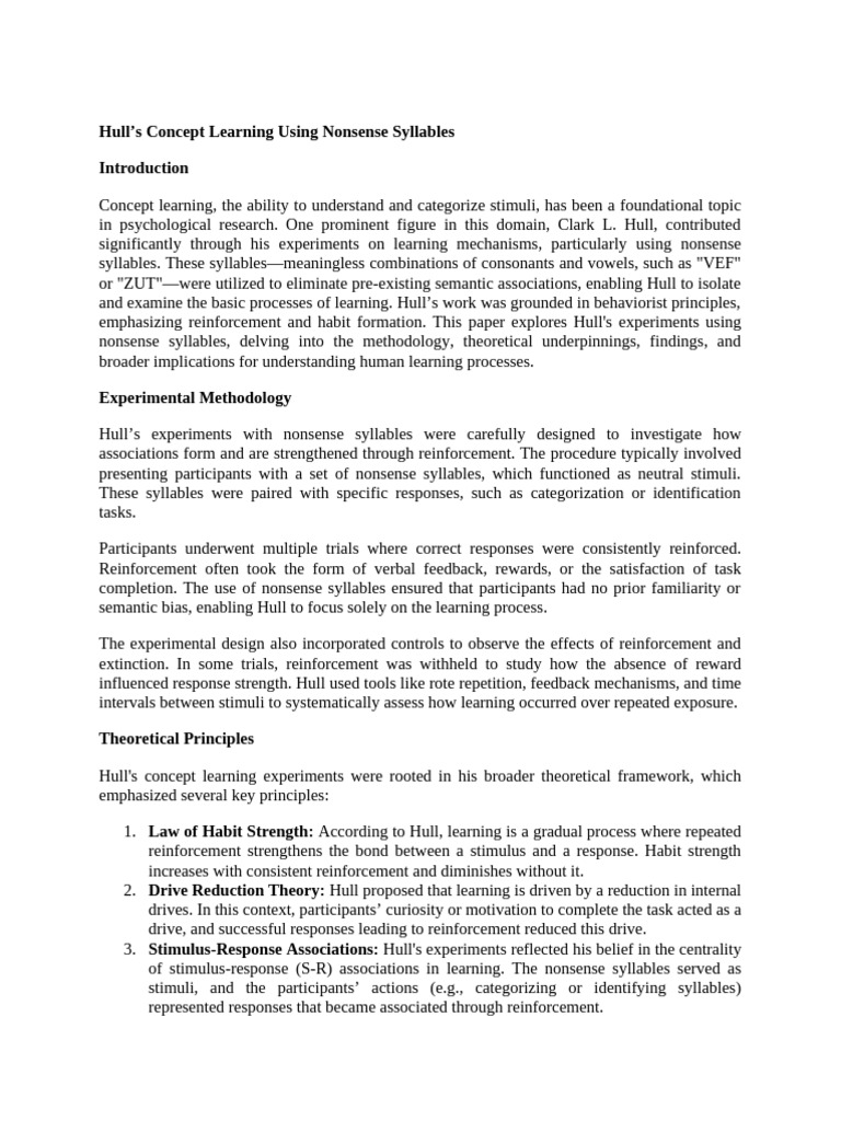 Hull's Concept Learning Using Nonsense Syllables | PDF | Reinforcement ...