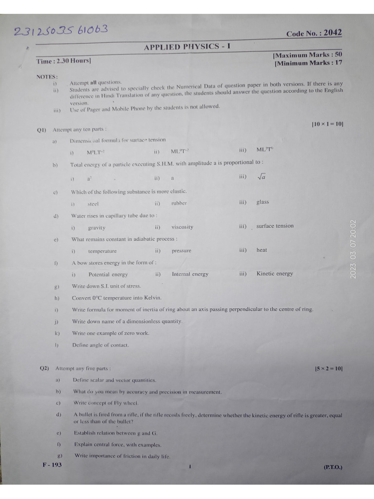 Applied Physics 1 Feb23 | PDF