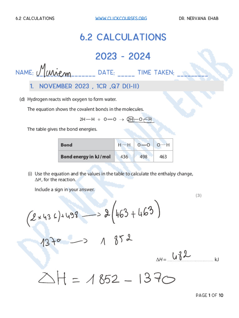 QUIZ - QUESTION - 6 - 2 Classified Questions Written 2023 Calculations IGCSE EDEXCEL | PDF