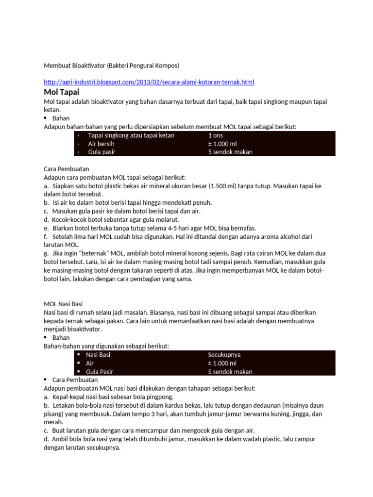 Cara Membuat Bioaktivator EM4 dan MOL | PDF