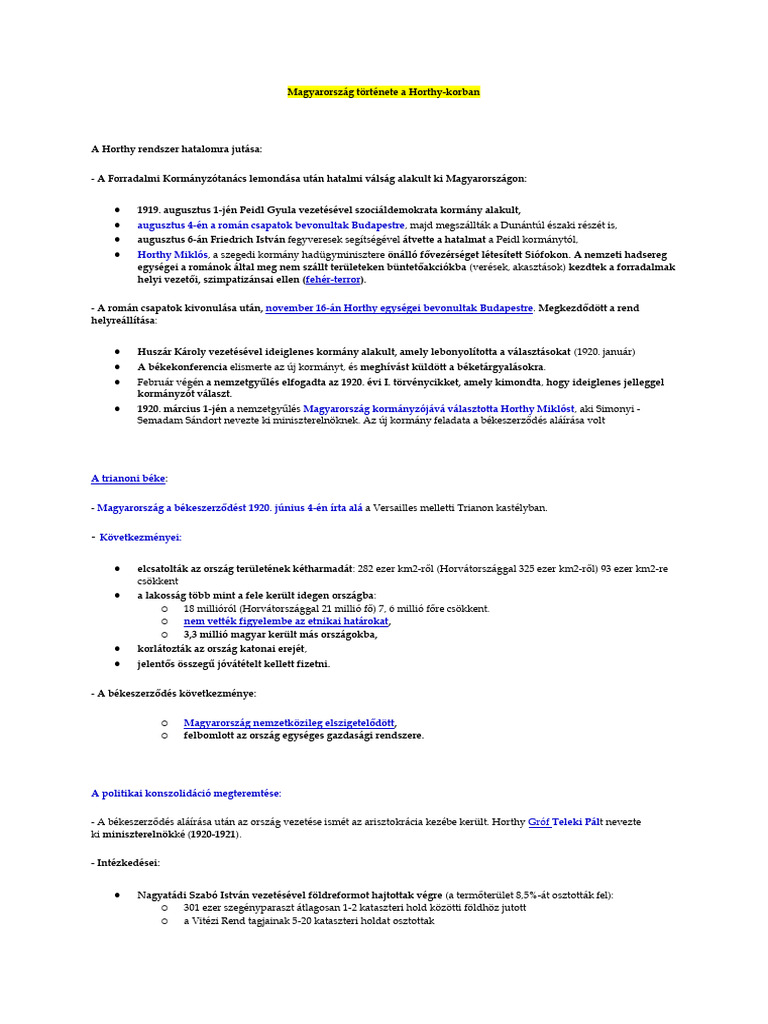 Magyarország Története A Horthy | PDF