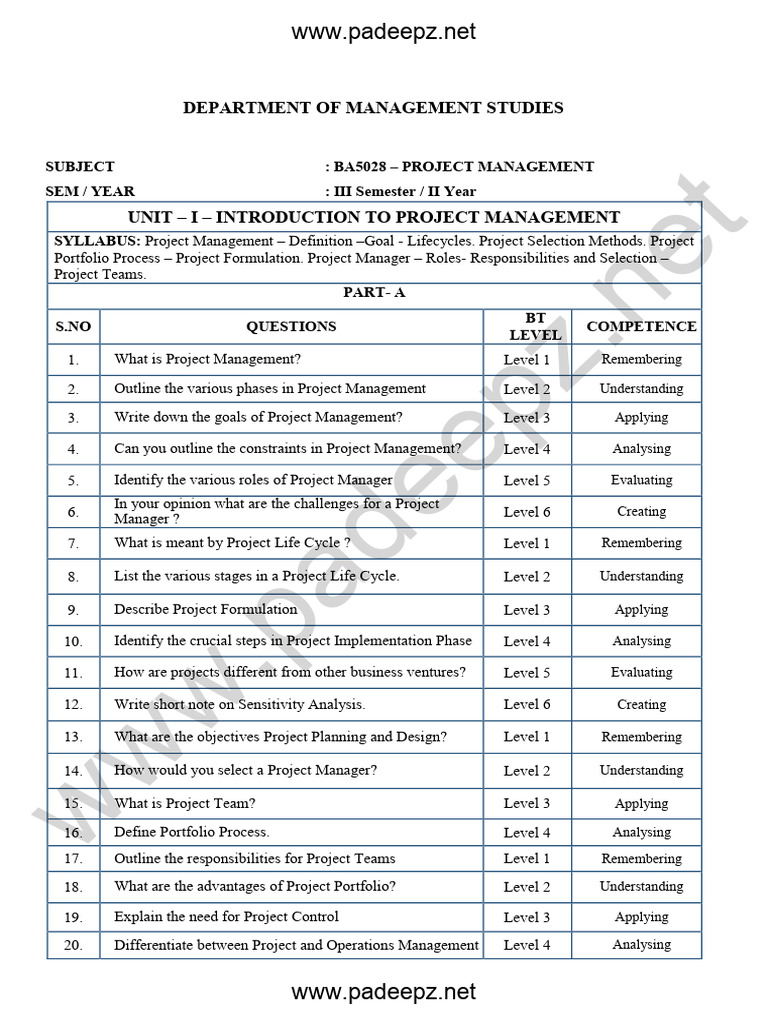 Project Management Question Bank | PDF | Project Management | Business