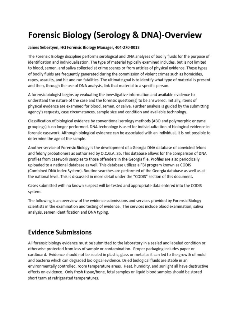 Forensic Biology: Serology & DNA Analysis | PDF | Dna Profiling ...
