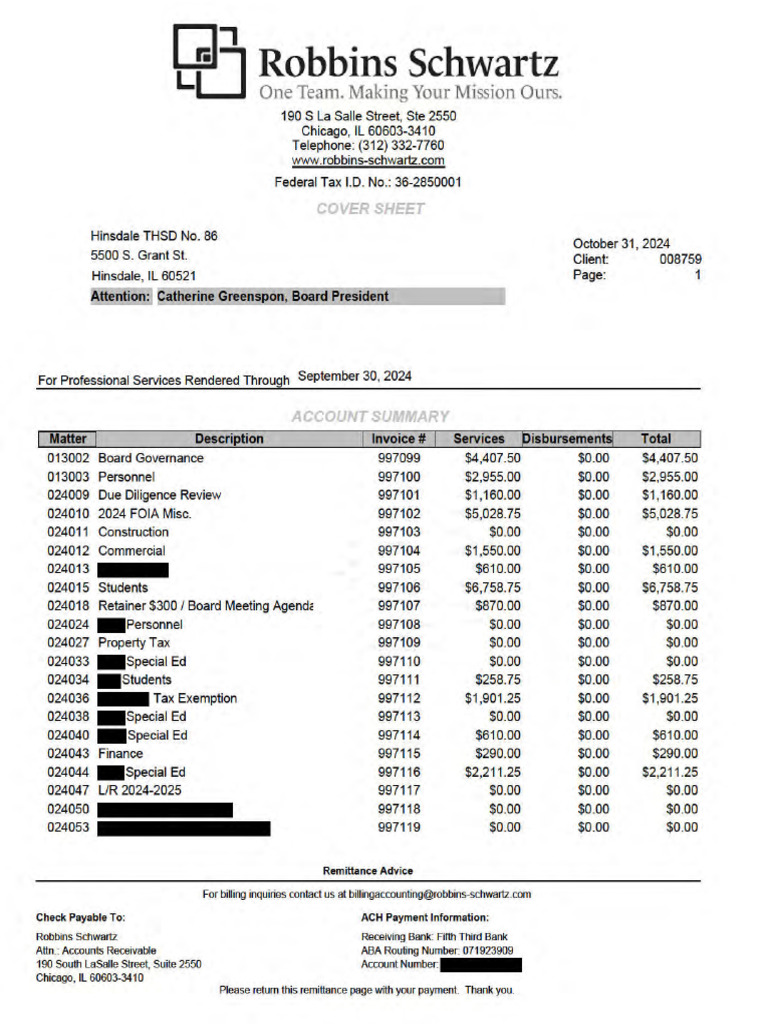 Hinsdale High School District 86's Legal Bill From Robbins Schwartz ...