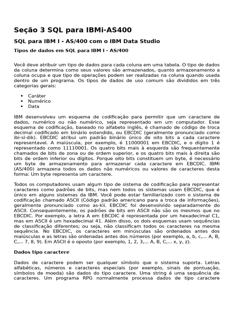 Seção 3 SQL para IBMi | PDF | Byte | SQL