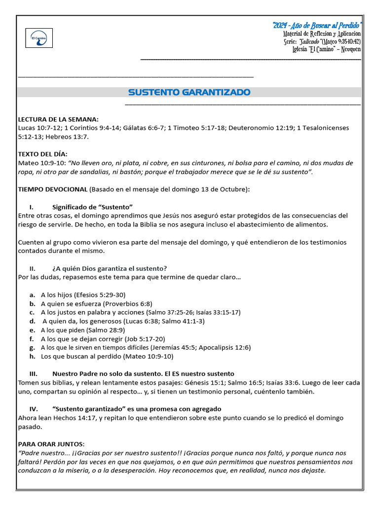 241017 LECCIÓN 7 - Serie Saliendo - Sustento garantizado | PDF | Jesús ...