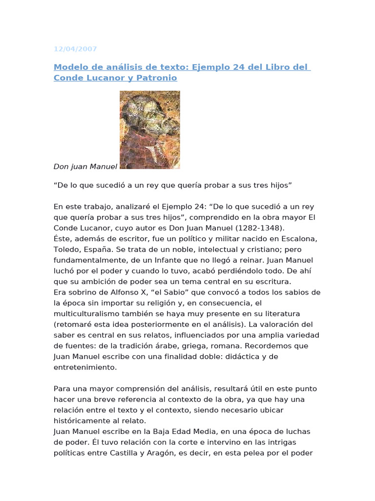 Análisis del Ejemplo 24 de El Conde Lucanor | PDF