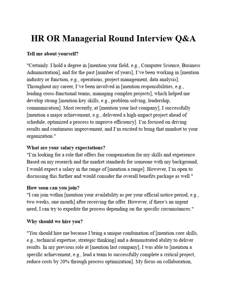 HR Managerial Interview Q&A Guide | PDF | Goal | Communication