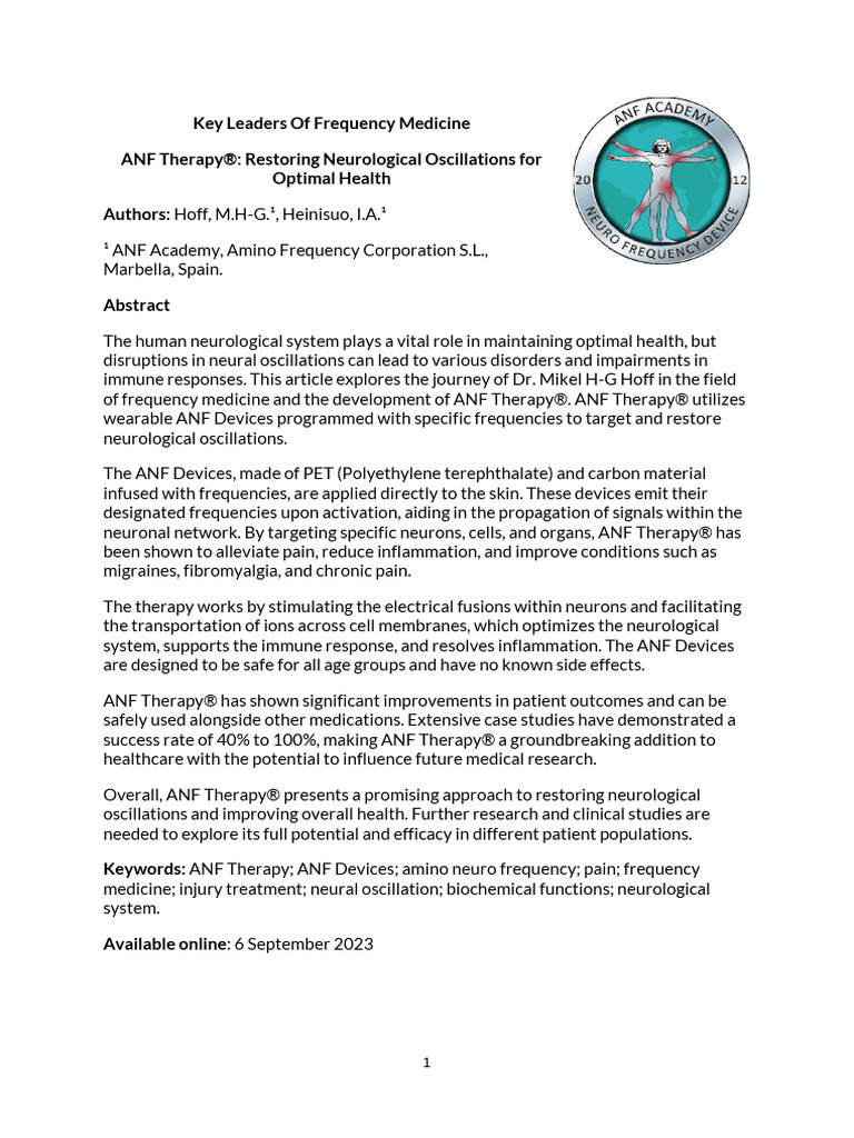 Key Leaders of Frequency Medicine ANF Therapy® Restoring Neurological Oscillations For Optimal ...