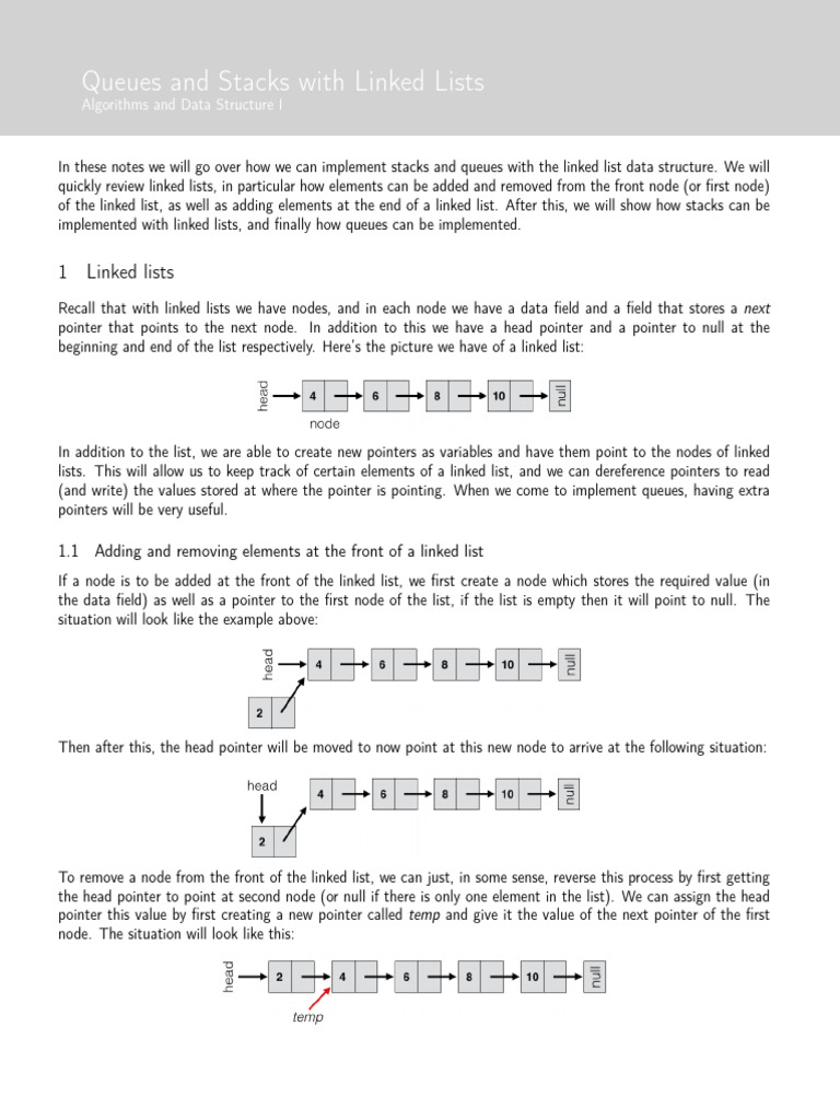 2023 Linked Lists Course Notes Pdf Queue Abstract Data Type Pointer Computer Programming 2759