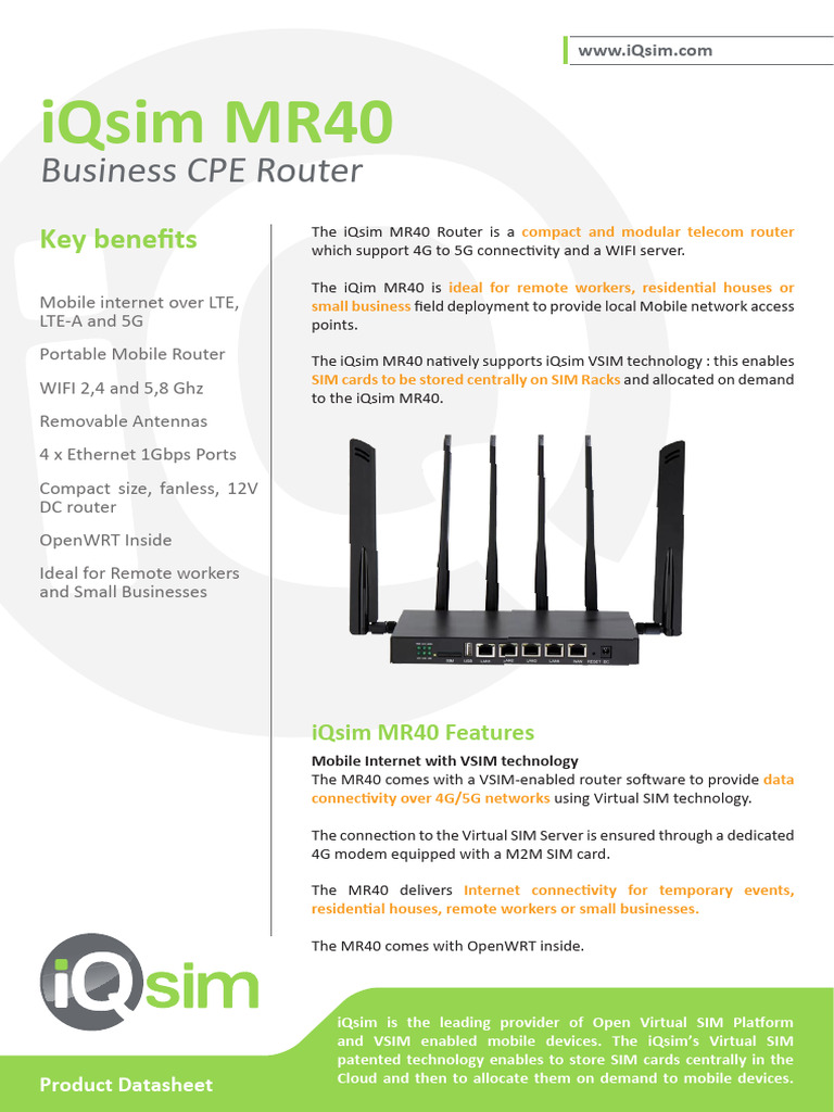 iQsim-40-Datasheet | PDF | Wi Fi | 4 G
