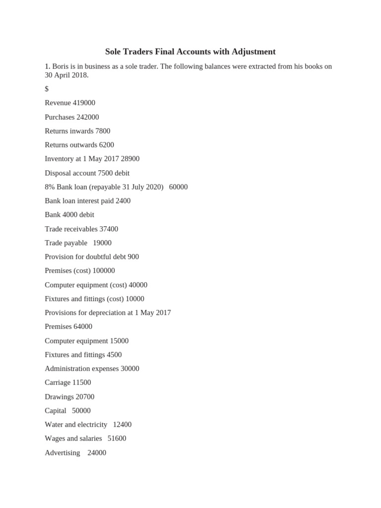 Boris's Sole Trader Income Statement 2018 | PDF