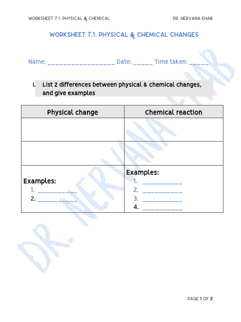 QUIZ_QUESTION__7.1. Worksheet Questions PDF_Physical and chemical change | PDF