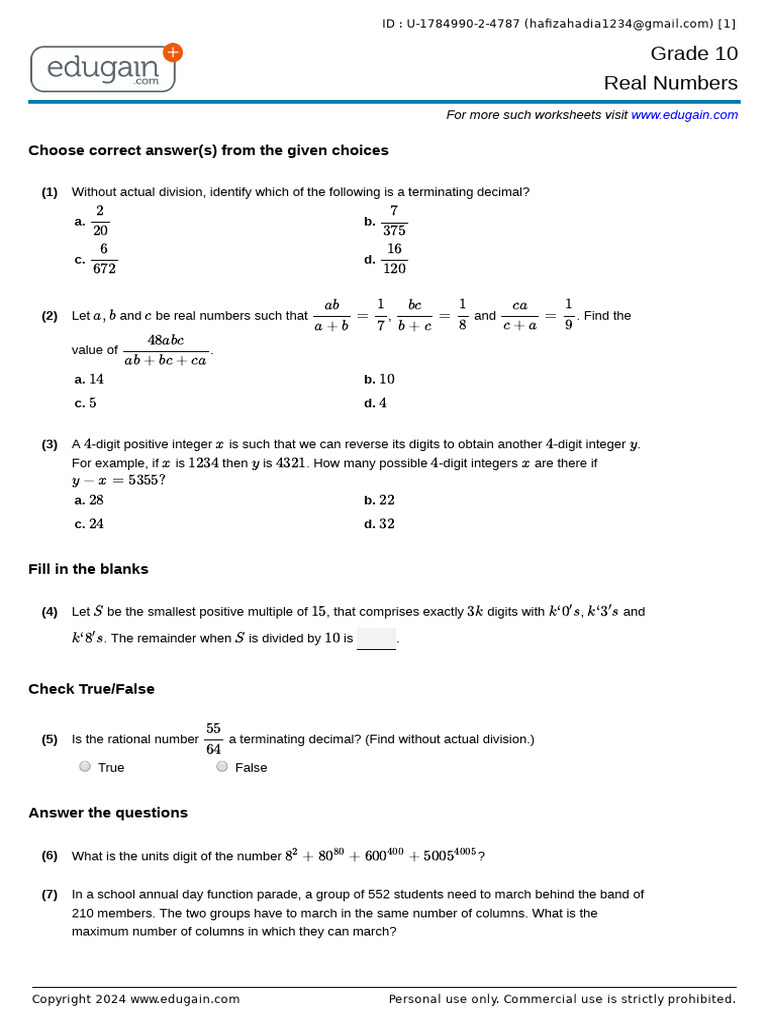 Grade10 1784990 2 4787.q | PDF | Real Number | Decimal