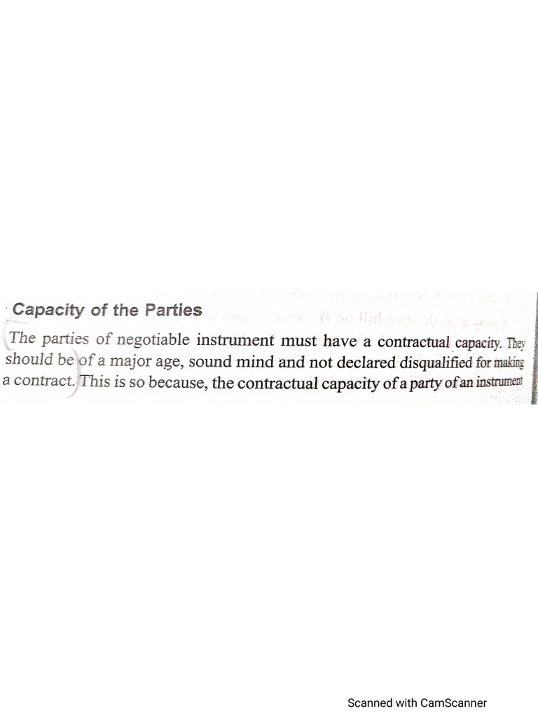 Capacity of Parties in Negotiable Instrument | PDF