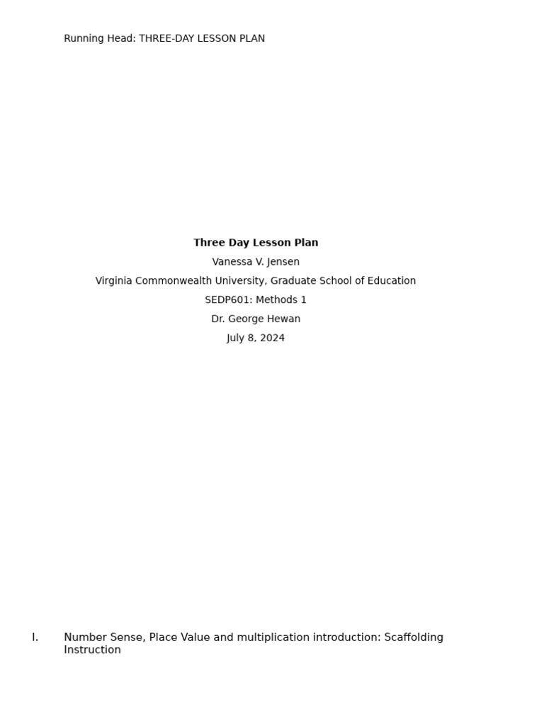 SEDP601 LessonPlan JensenVanessa | PDF | Special Education | Lesson Plan