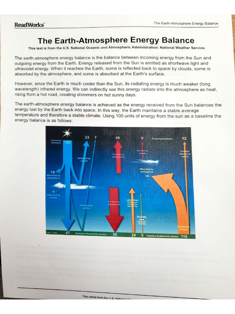 Earth's Energy Budget Readworks | PDF