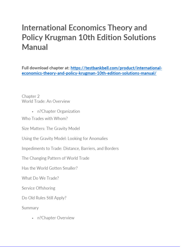 International Economics Theory and Policy Krugman 10th Edition Solutions Manual | PDF | Trade ...