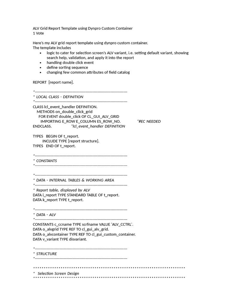 ALV Grid Report Template with Dynpro | PDF | Programming Paradigms ...