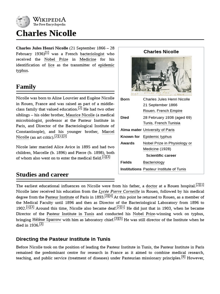 Charles_Nicolle | PDF | Epidemiology | Health Sciences