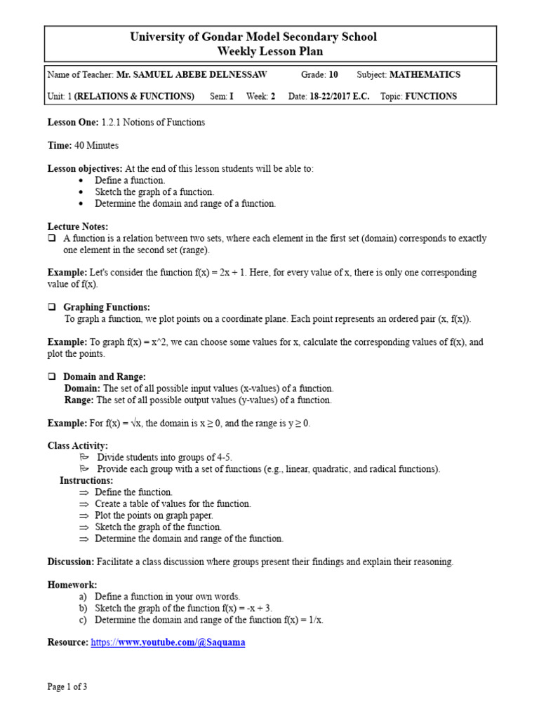 Lesson 1 Week 2 Notions of Functions | PDF