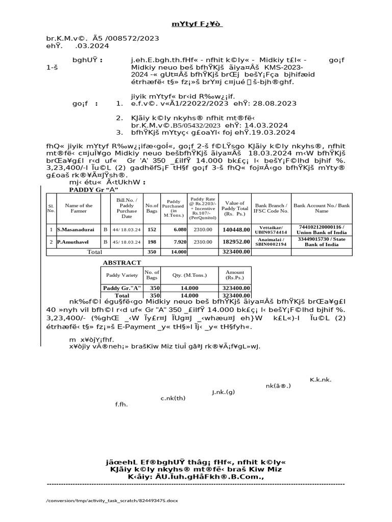 Anaimalai DPC Payment - Mar-24 | PDF | Banking